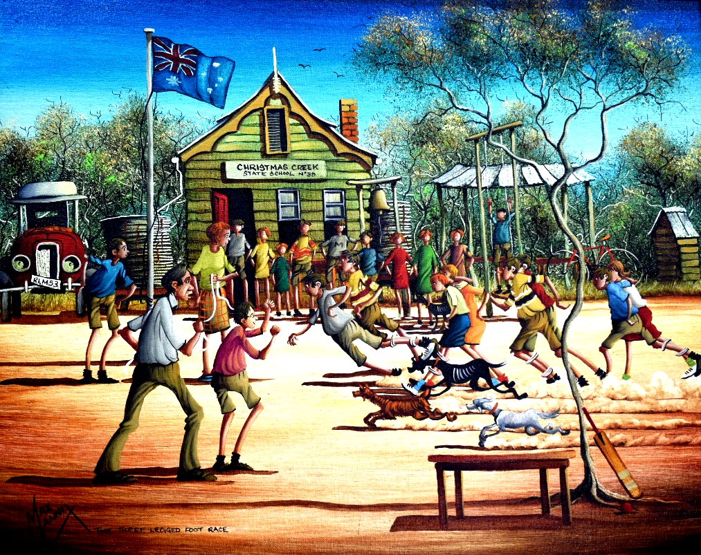 Painting - Three Legged Foot Race – Max Mannix Australian Artist